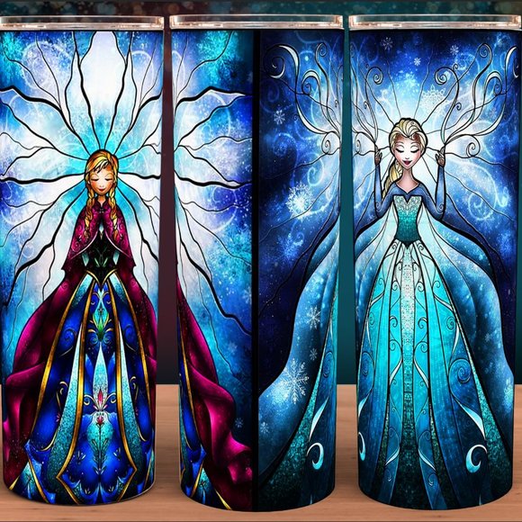 Handmade | Dining | Frozen Stained Glass Elsa And Anna Tumbler 2oz ...